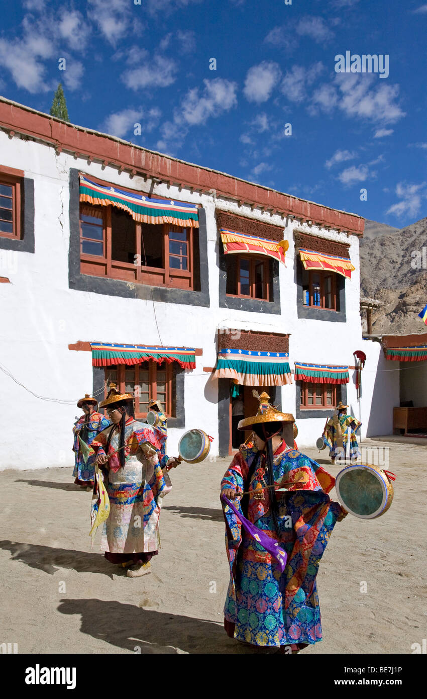 Buddhist monks dancing with traditional costumes. Phyang monastery ...