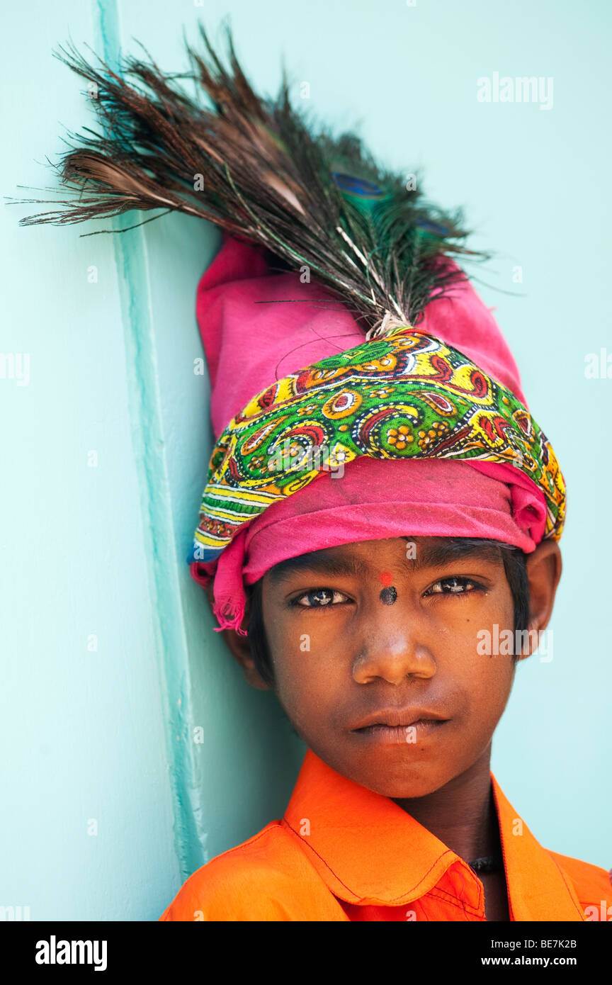 Small religious Indian beggar boy. Andhra Pradesh, India Stock Photo ...
