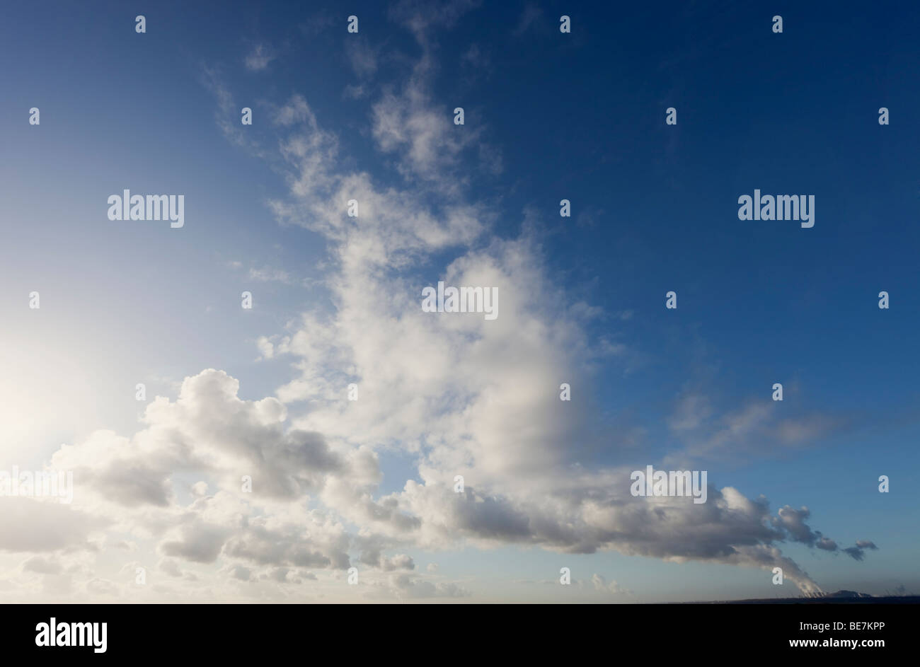 Blue Sky and Cloudscape - With Cooling Towers emitting Steam - Recklinghausen, North Rhine ...