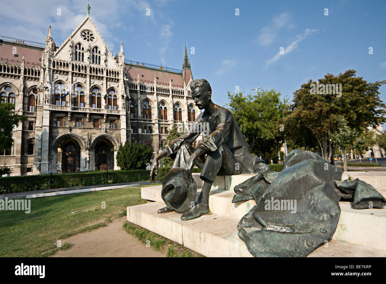 A statue of Attila József outside the Hungarian Parliament building in ...