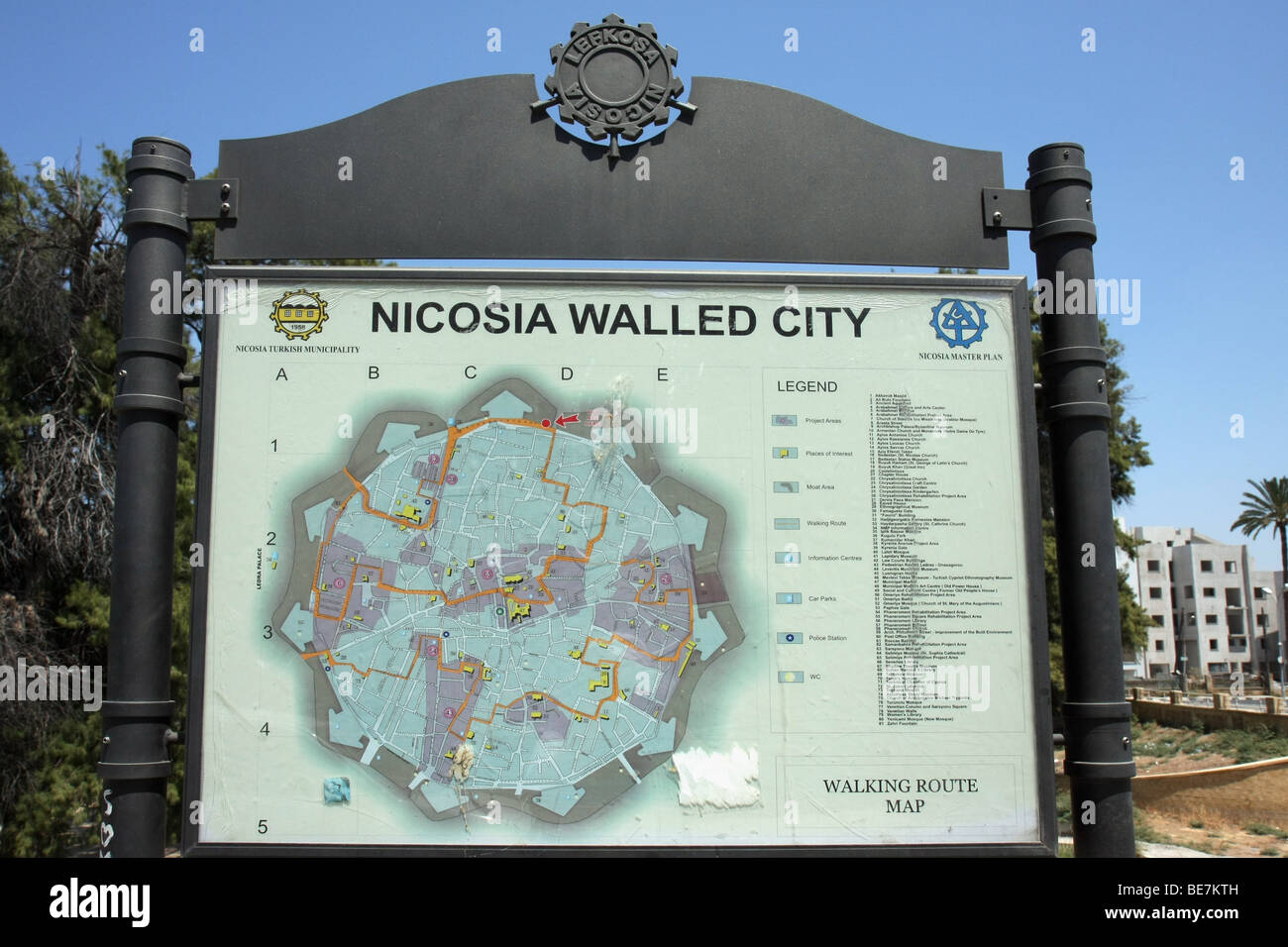 Close-up of a map of Nicosia Walled City, showing tourists what to see ...