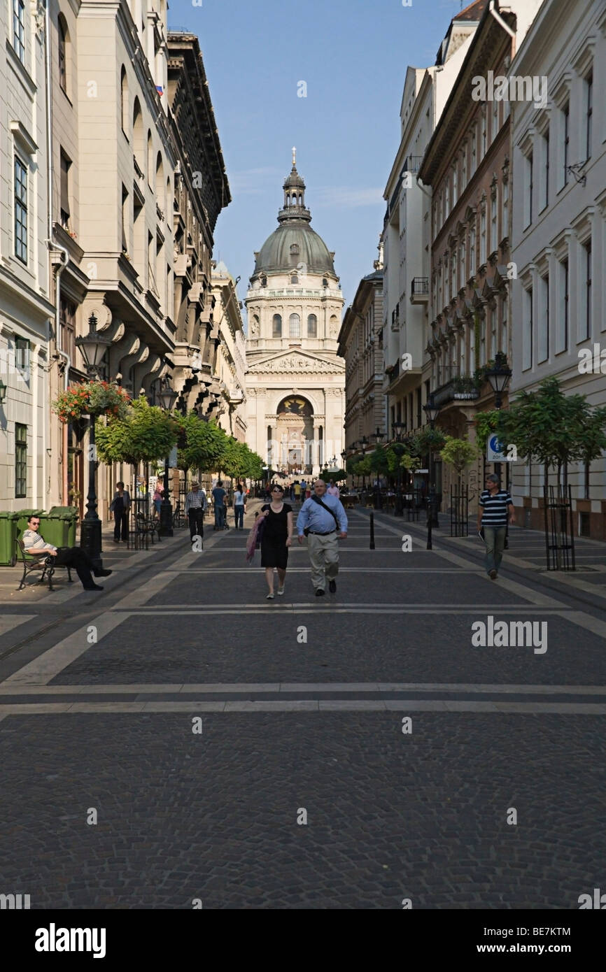 Looking down Zrinyi Utca to St Stephen's Basilica in Budapest Stock ...