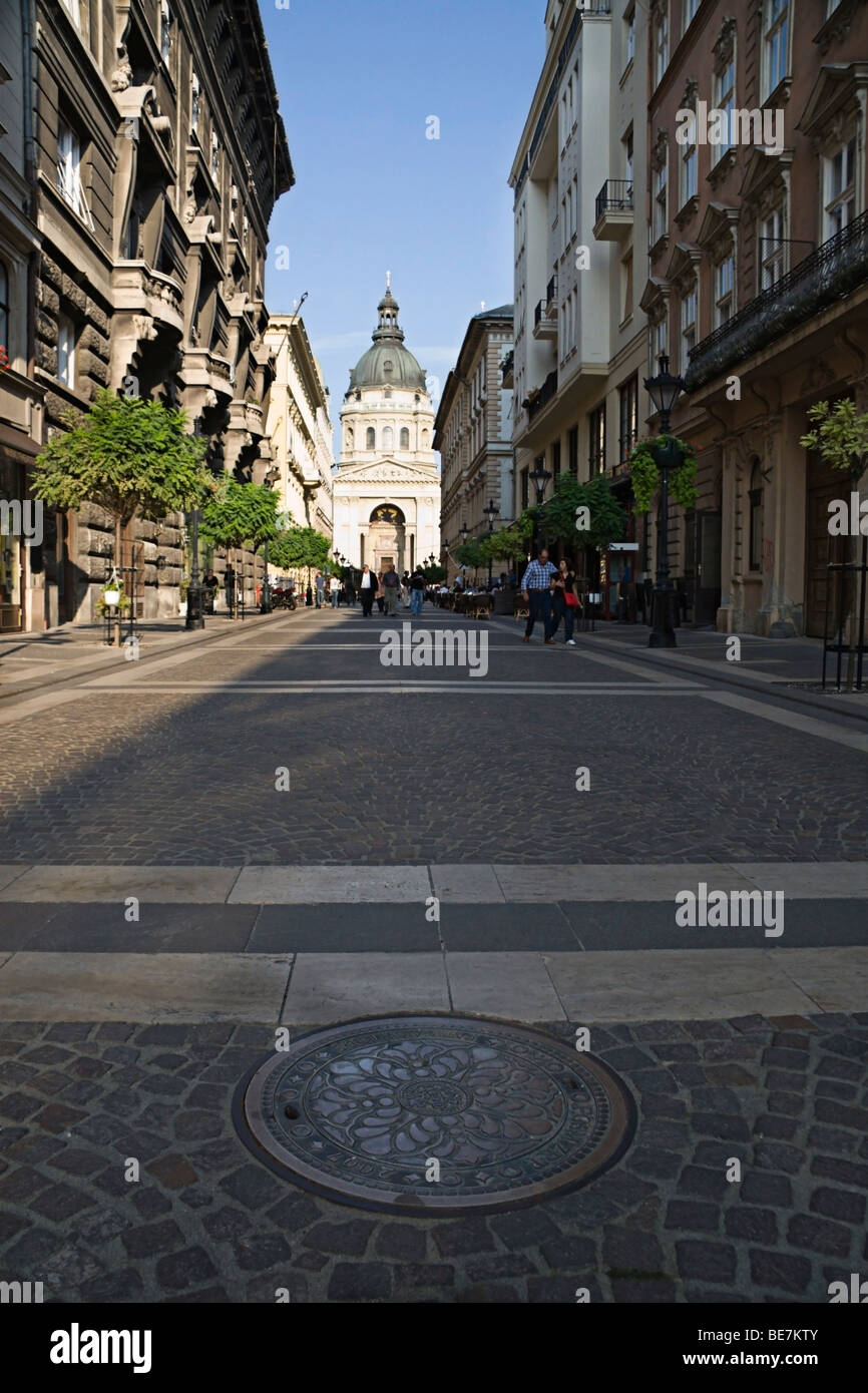 Looking down Zrinyi Utca to St Stephen's Basilica in Budapest Stock ...