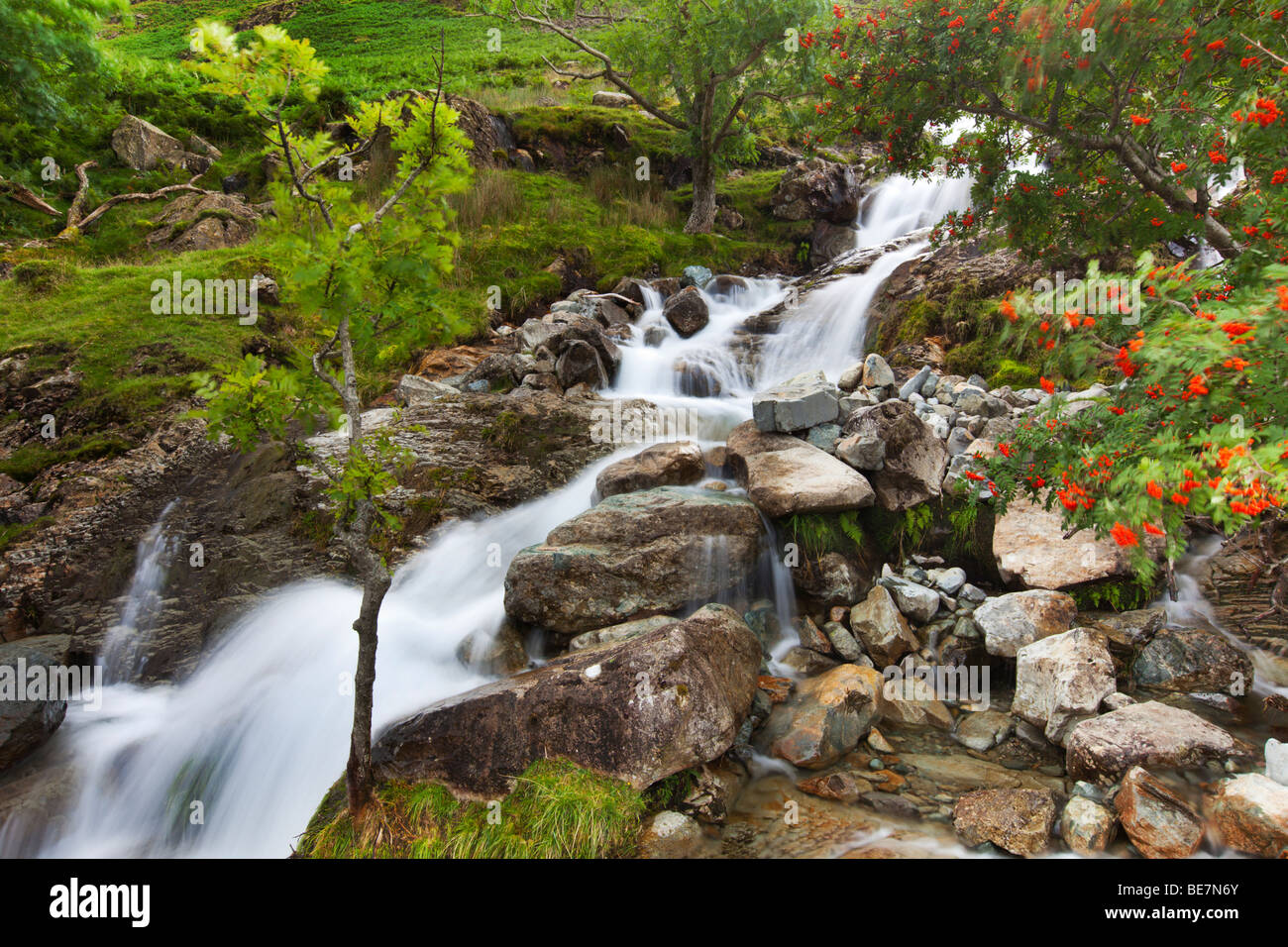 Mountain Waterfalls In Full Spate After A Storm On Fells Above ...