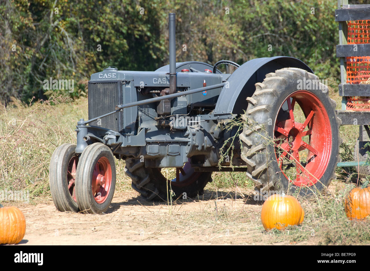Tractor with pumpkins around Stock Photo - Alamy