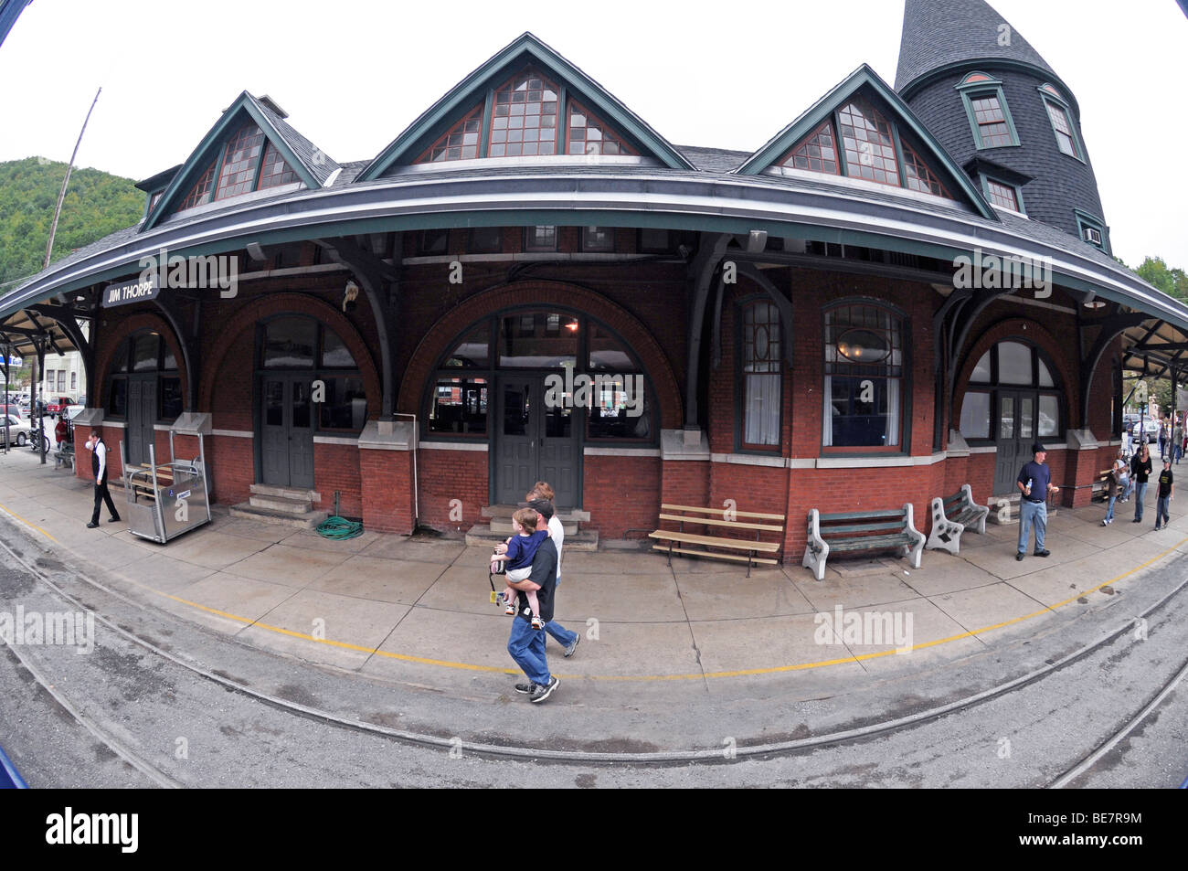 Family walking by Mauch Chunk railroad station, Lehigh Gorge Scenic ...