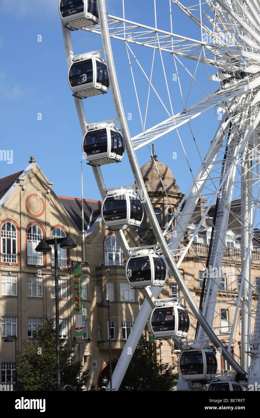 A ferris wheel towering over buildings on Fargate, Sheffield, South ...