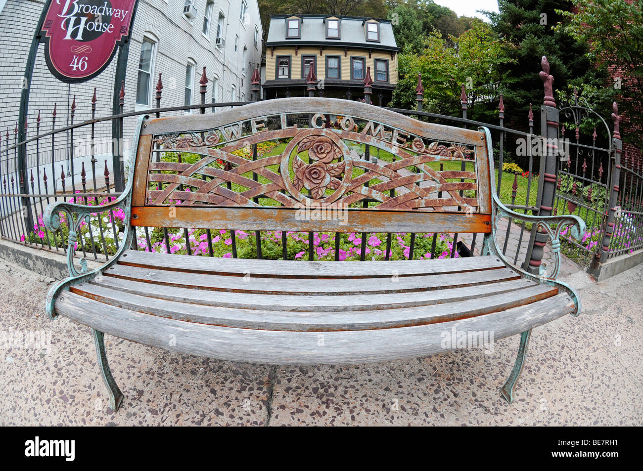 Welcome bench,Jim Thorpe, Mauch Chunk, Pocono, Pennsylvania, USA Stock ...