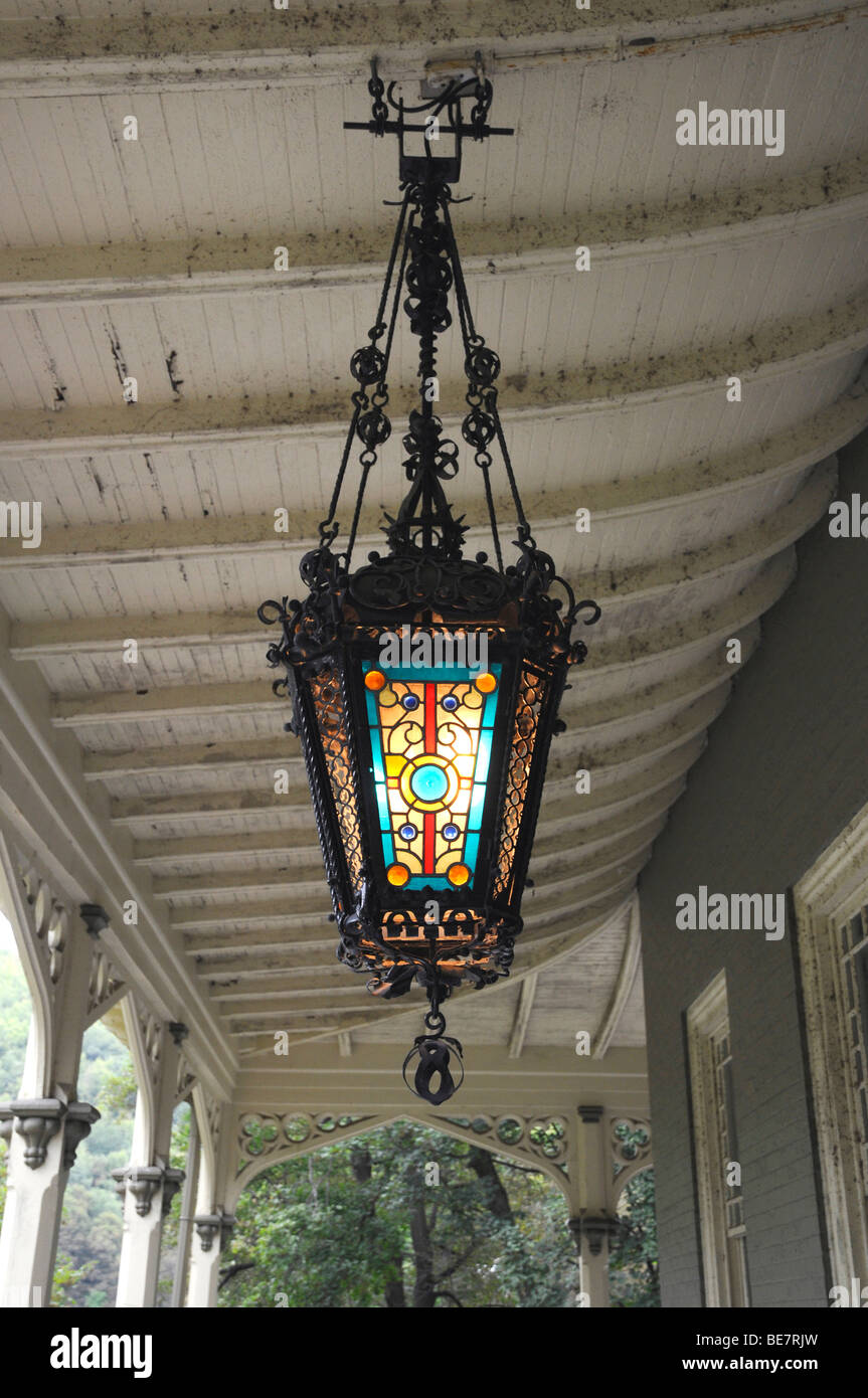 Ornate old fashioned lamp, Asa Packer mansion museum, Jim Thorpe, Mauch ...