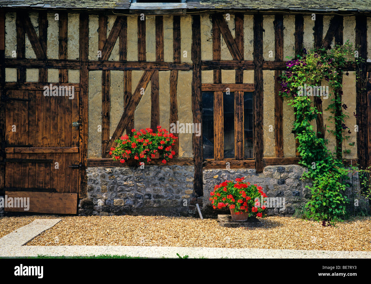 Traditional Normandy building style of farmhouses with aged timbers and ...