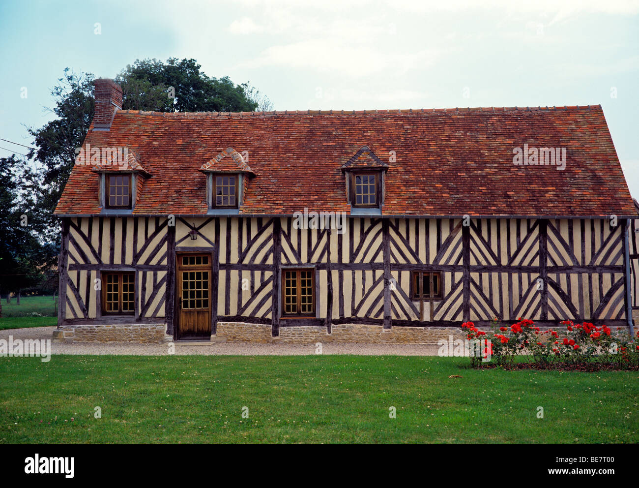 Traditional Normandy building style of farmhouses with aged timbers and ...