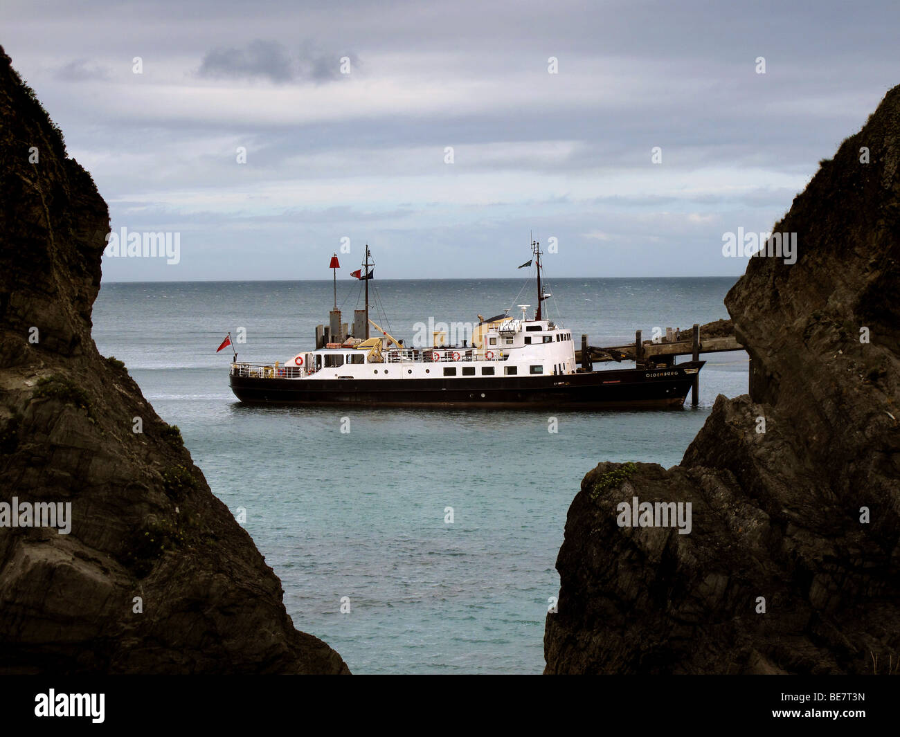 MS Oldenburg in dock at Lundy Island in the Bristol Channel Stock Photo ...