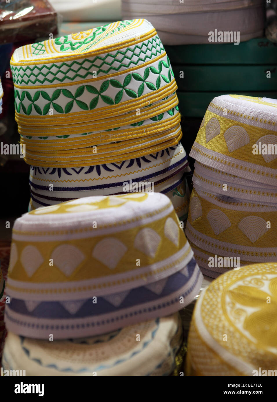 Piles of muslim traditional caps on sale in Souq Waqif, Doha, Qatar ...