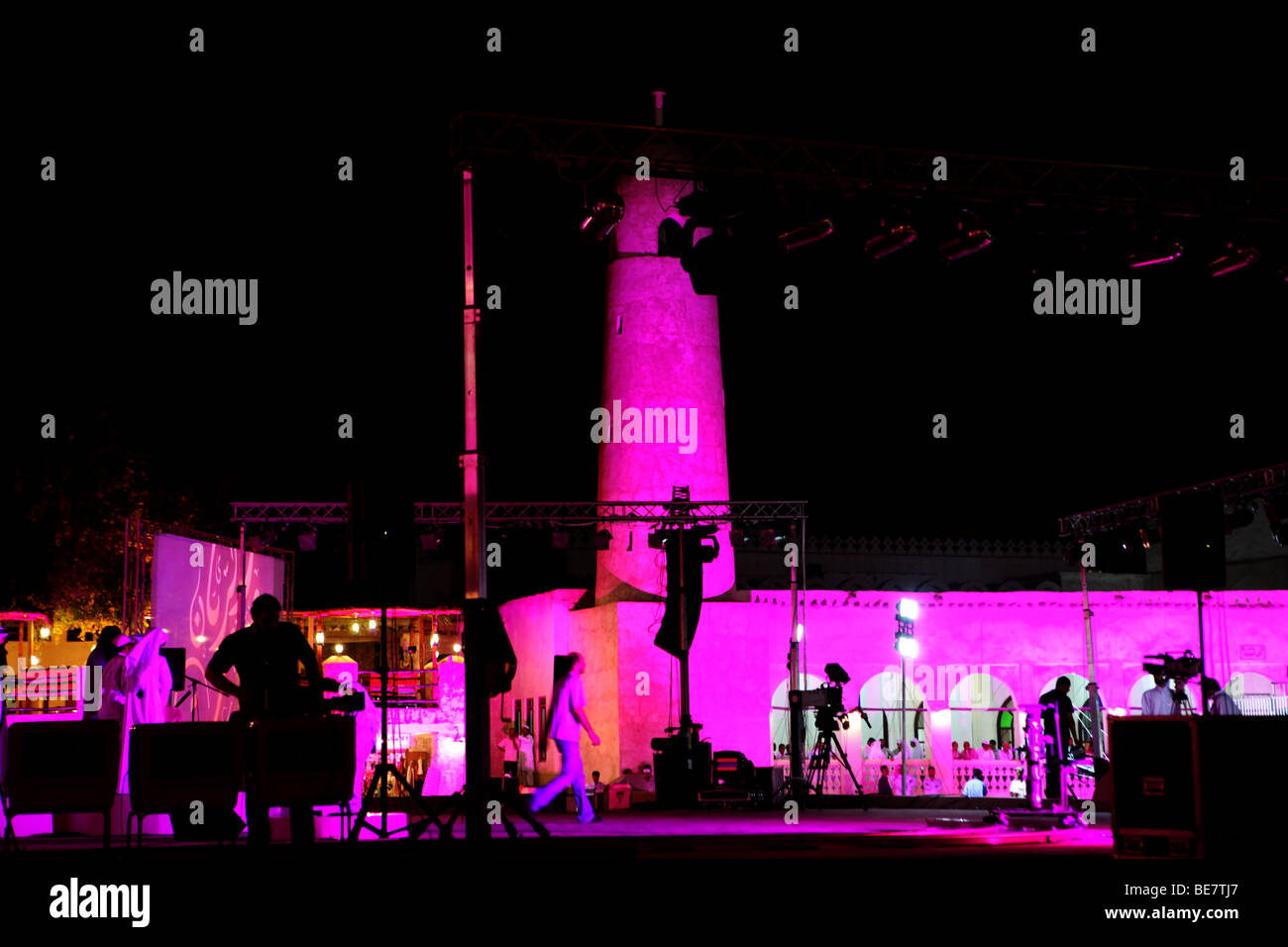 Technicians prepare an open-air stage for an Eid holiday cultural ...