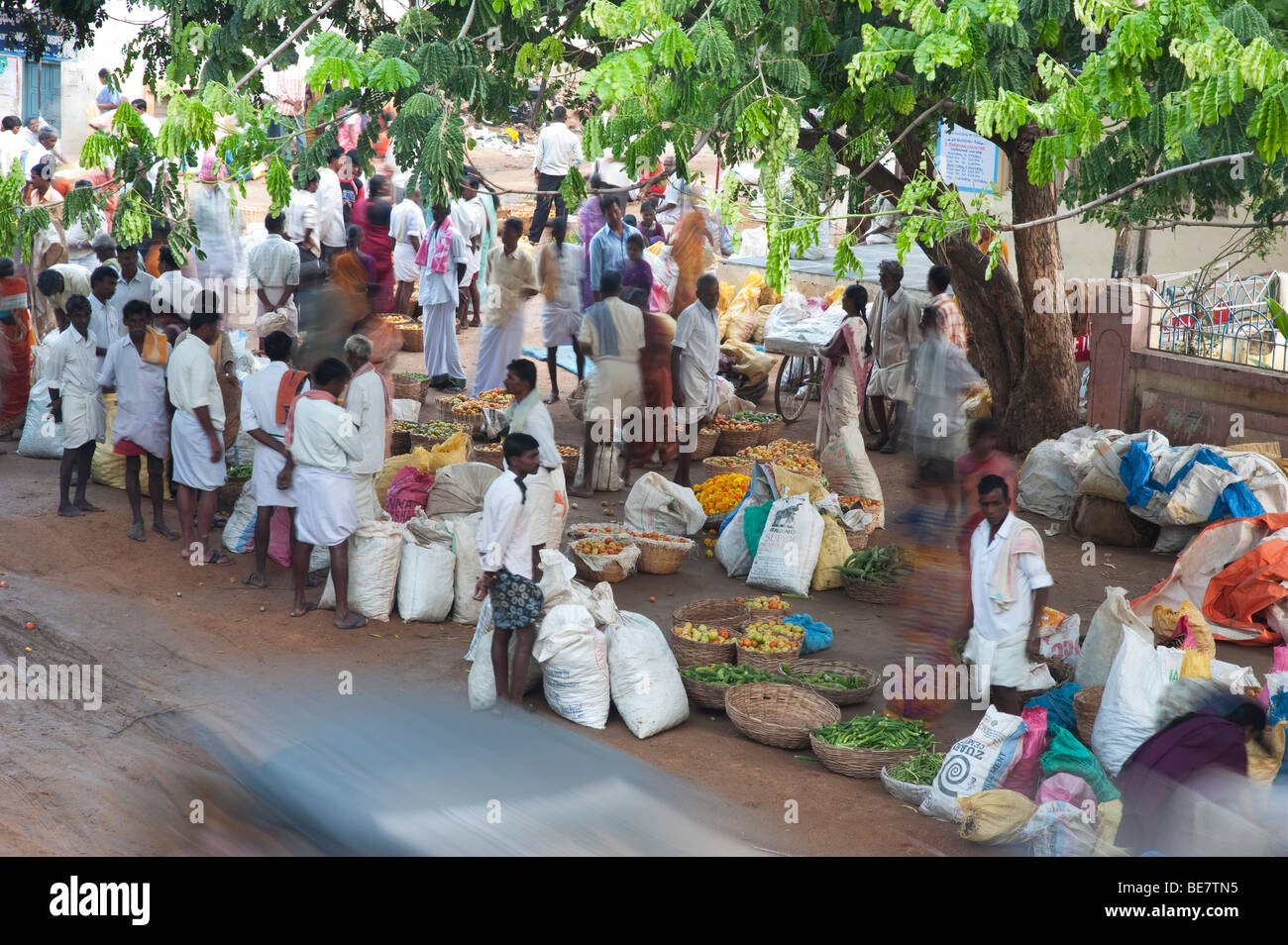 Setting up an Indian street market in Puttaparthi, Andhra Pradesh ...