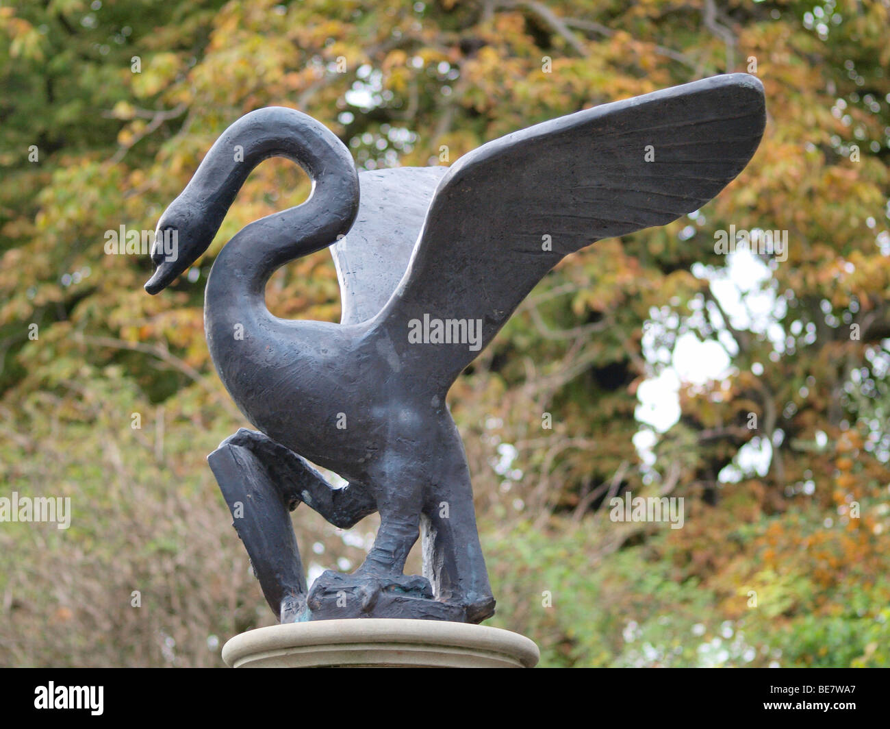 Statue of a swan on the banks of the river seven, Worcester, this ...