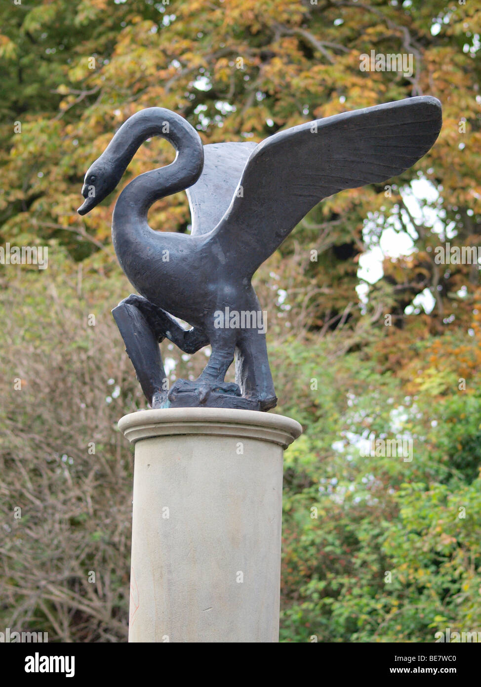 Statue of a swan on the banks of the river seven, Worcester, this ...