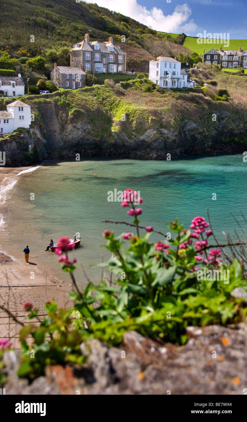 A view across the harbour at Port Isaac in Cornwall, England, UK ...
