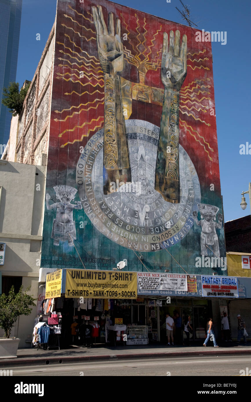 Aztec Mural On Building In Downtown Los Angeles Stock Photo - Alamy