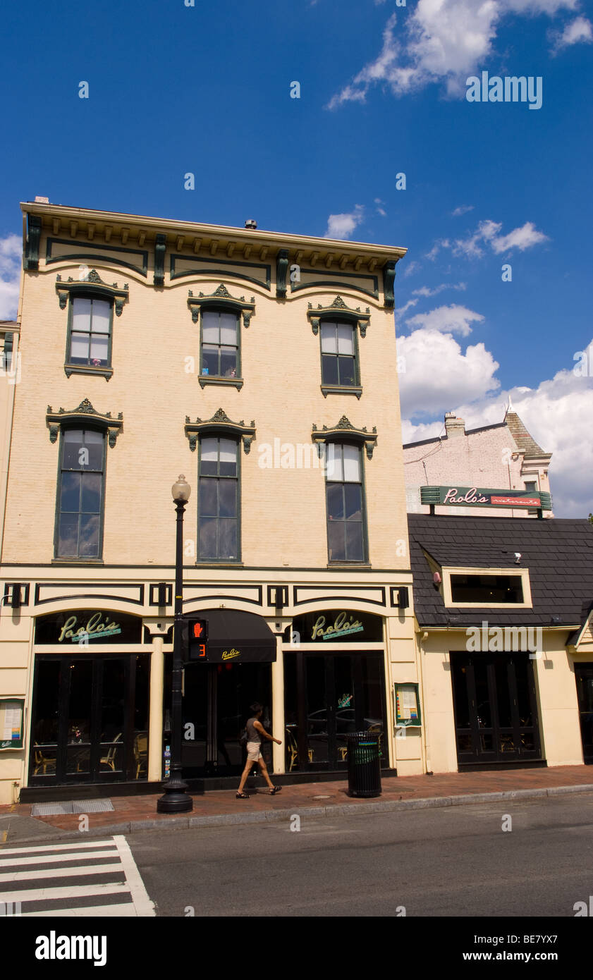 Local buildings and traffic at Wisconsin and M Streets in Georgetown in ...
