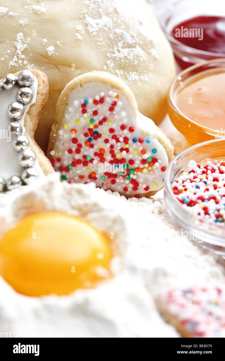 Still life, baking ingredients and Christmas cookies Stock Photo - Alamy