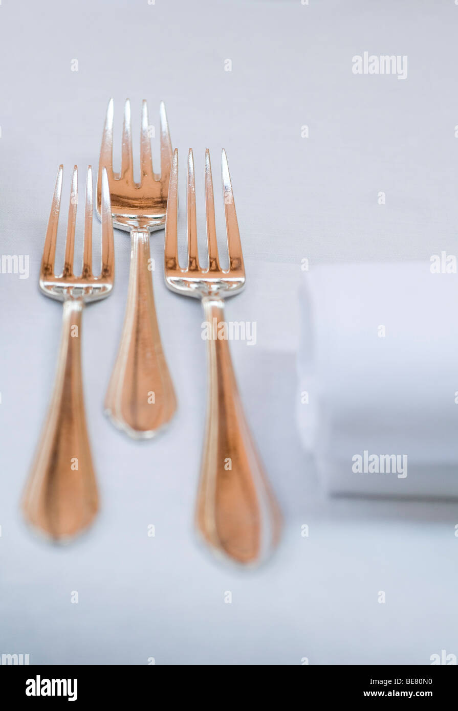 Three forks, Restaurant Villino, Lindau, Lake Constance, Germany Stock ...