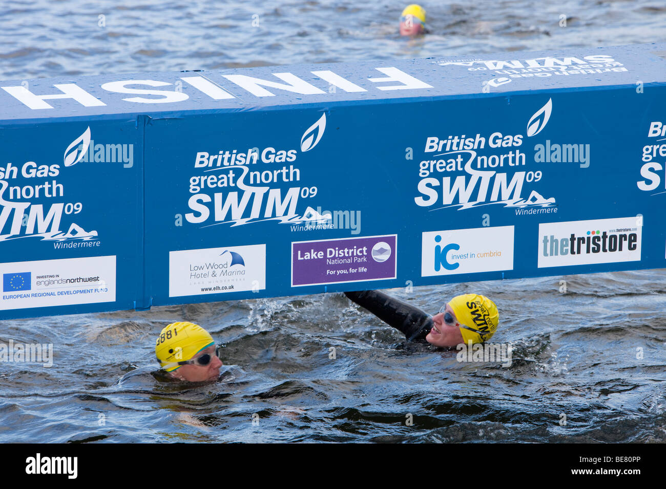 Competitors finnish the Great North Swim, a 1 mile charity swim on Lake Windermere in the Lake ...