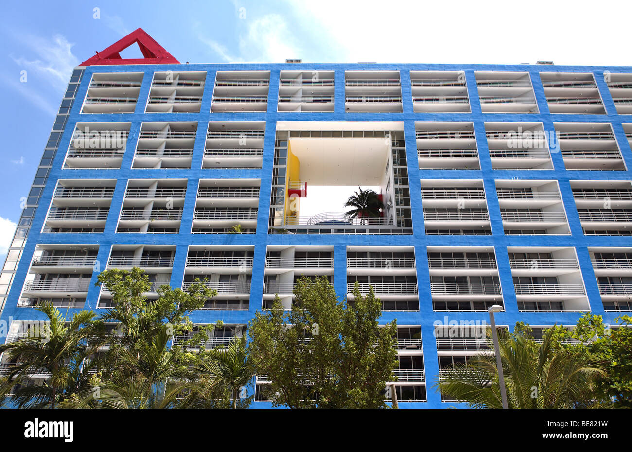 Blue facade of an apartment building, Arquitectonica's Atlantis ...