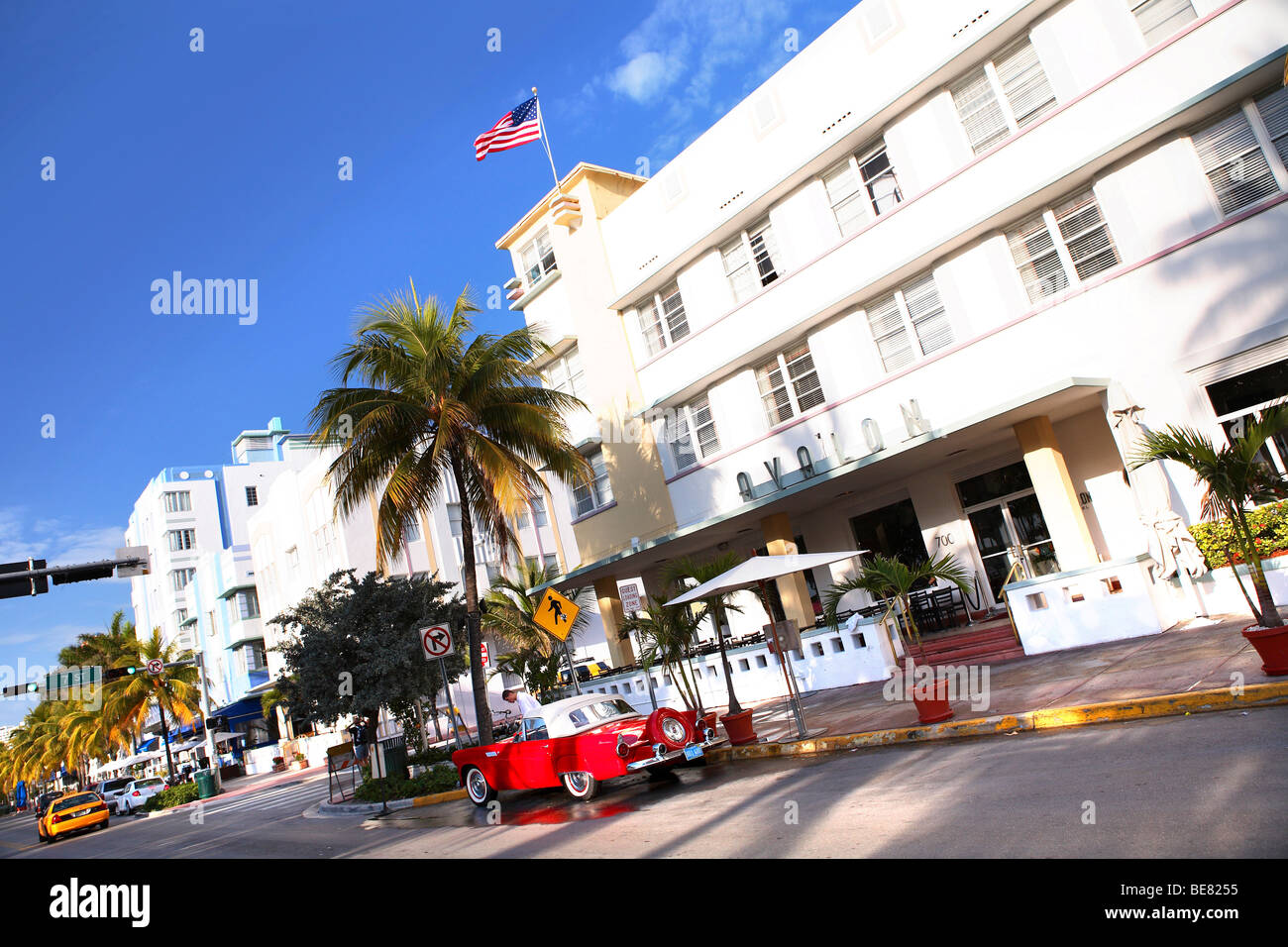 Buildings on Ocean Drive under blue sky, South Beach, Miami Beach ...