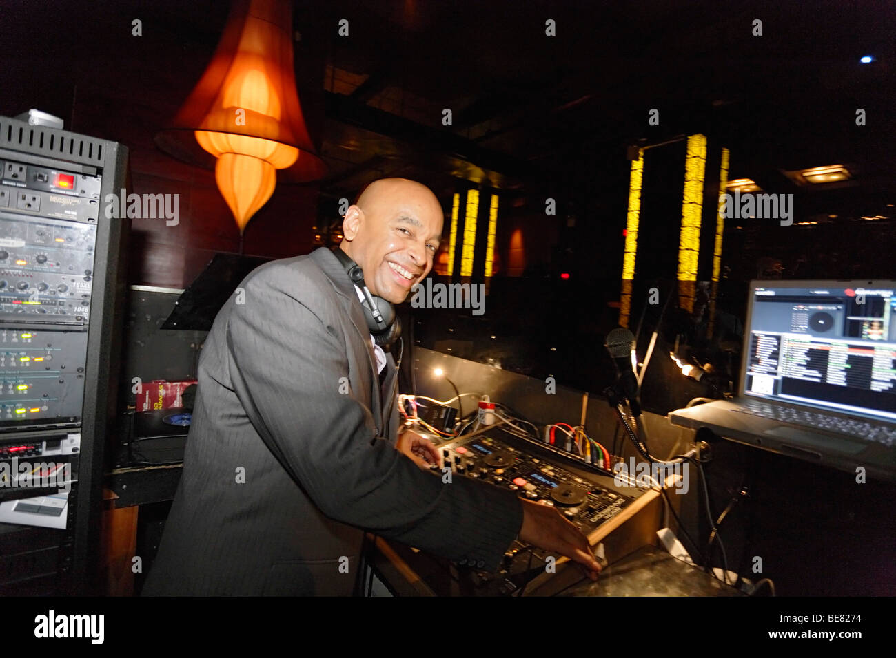 DJ Jimmy Knowles in the Taj Lounge Salsa club, Manhattan, New York City ...
