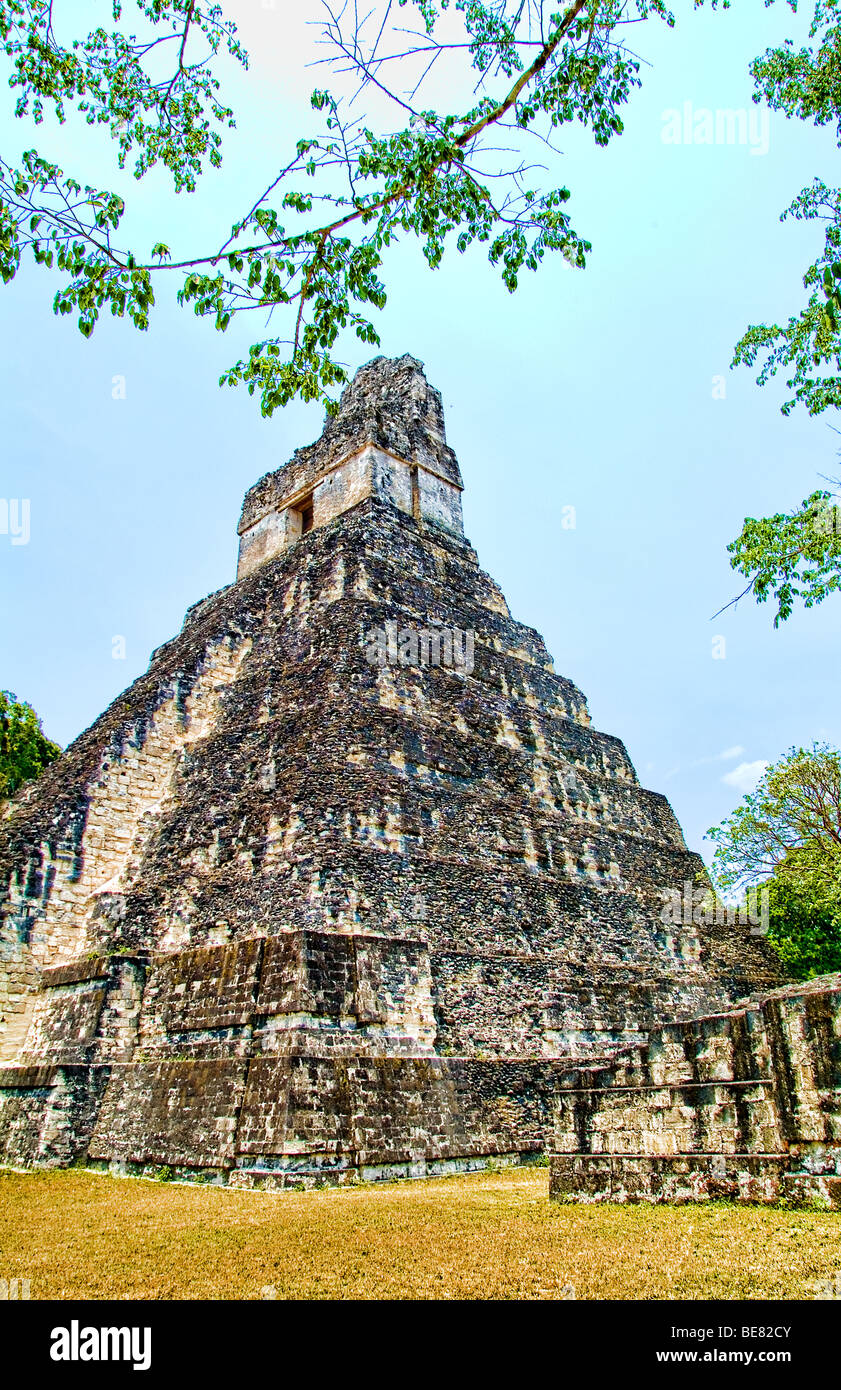 Abstract of famous Tower 2 in the jungle ruins of the Mayan temples of ...