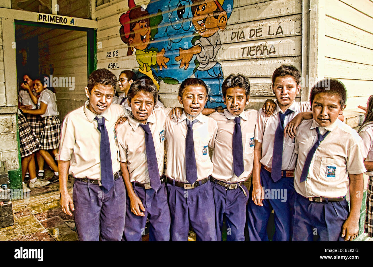 Local school with students near town of Antigua Guatemala in Central ...