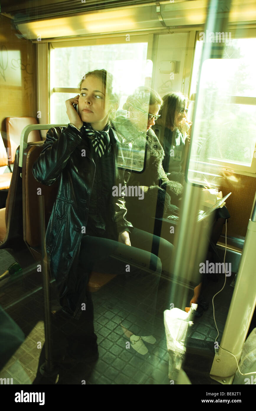 Commuters on train, phoning, using laptop computers Stock Photo - Alamy