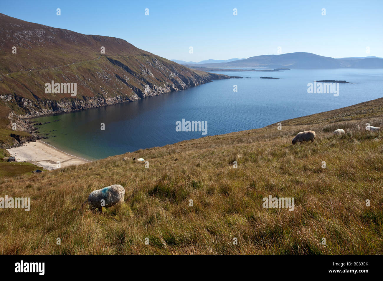 The beach of Keem strand on Achill island in County Mayo in Ireland ...
