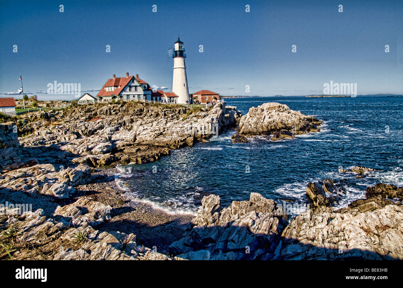 Famous Portland Head Light lighthouse in Portland Maine in bright ...