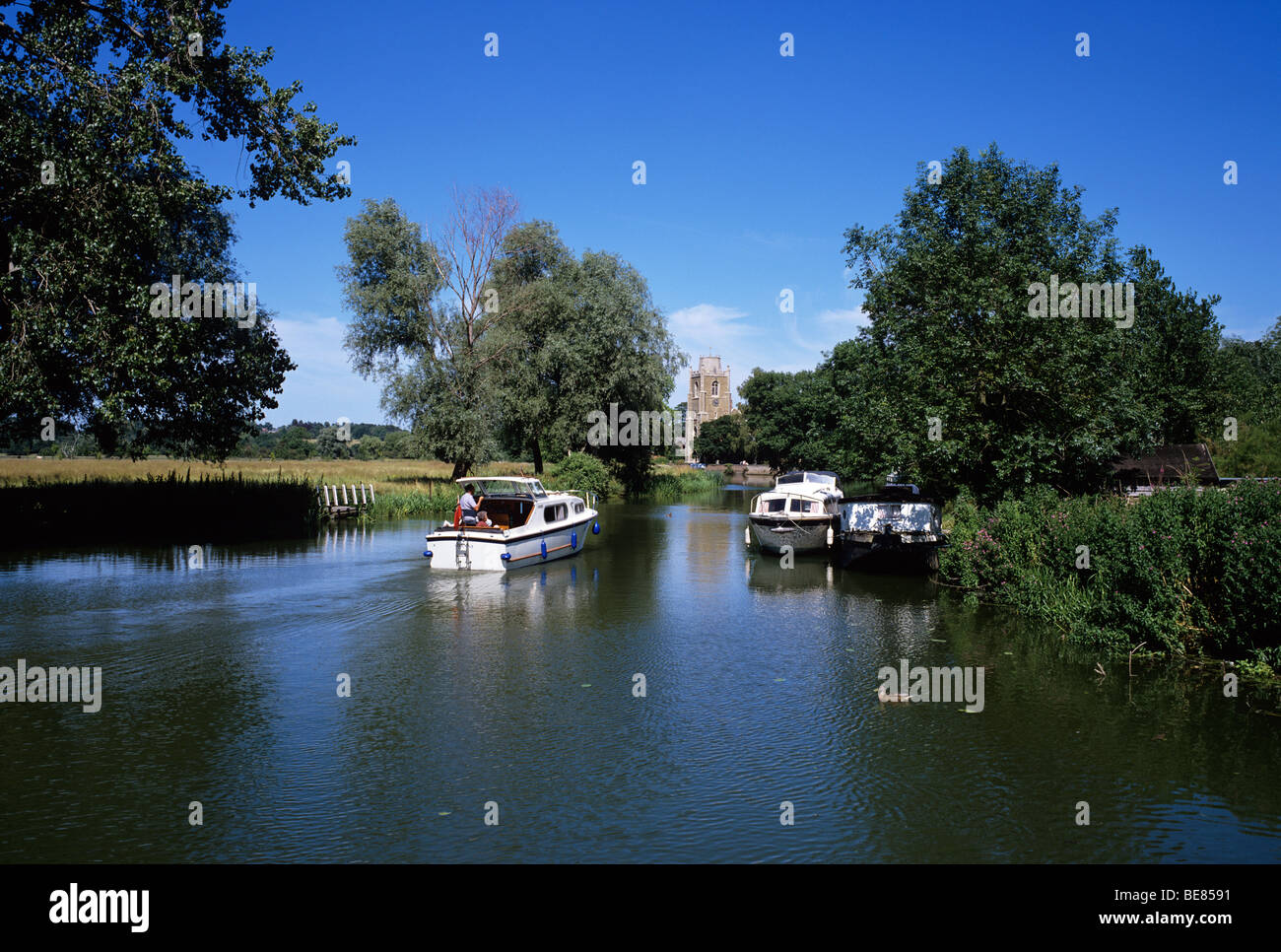 Boating on the the Great Ouse River at Hemingford Grey near Huntingdon ...