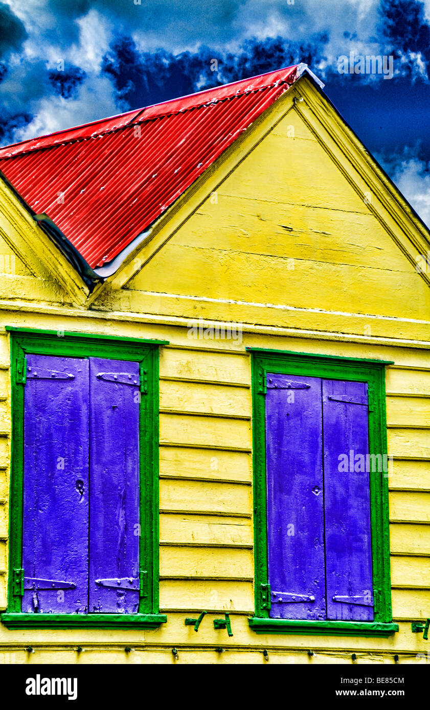 Colorful Caribbean colors of building in St Johns Antigua in the ...