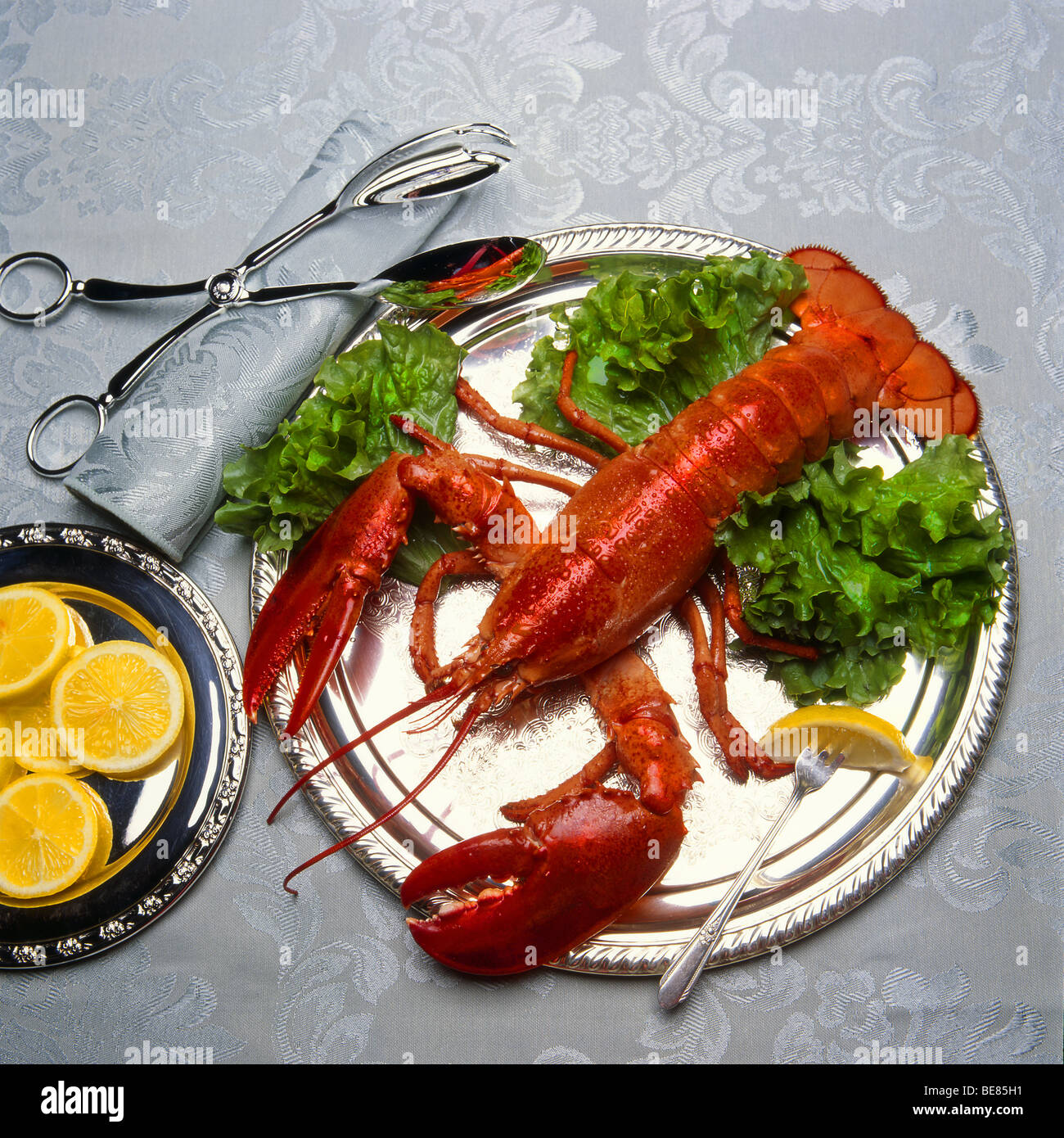Graphic closeup of lobster prepared for elegant dinner from above Stock ...