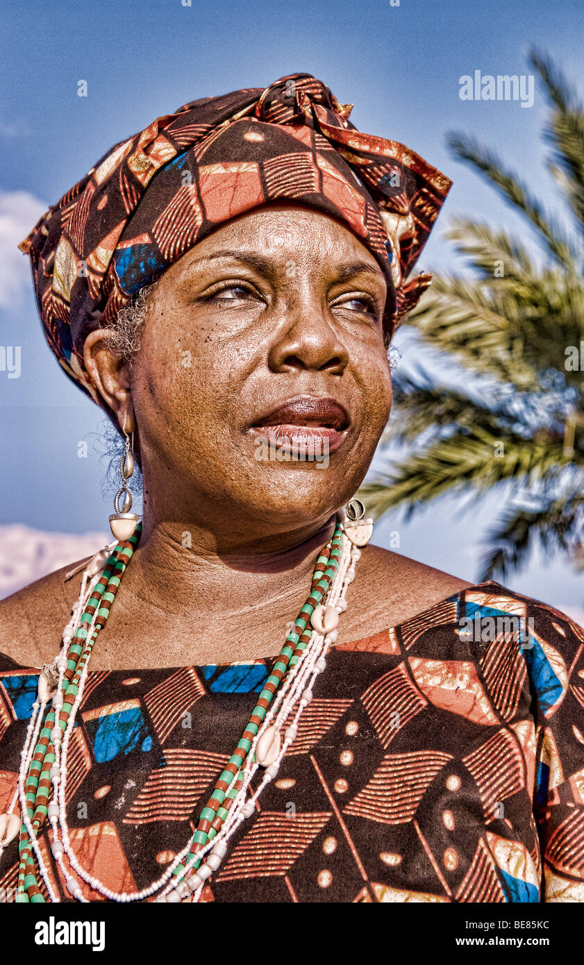 Nigeria Africa woman portrait in traditional native colorful dress ...