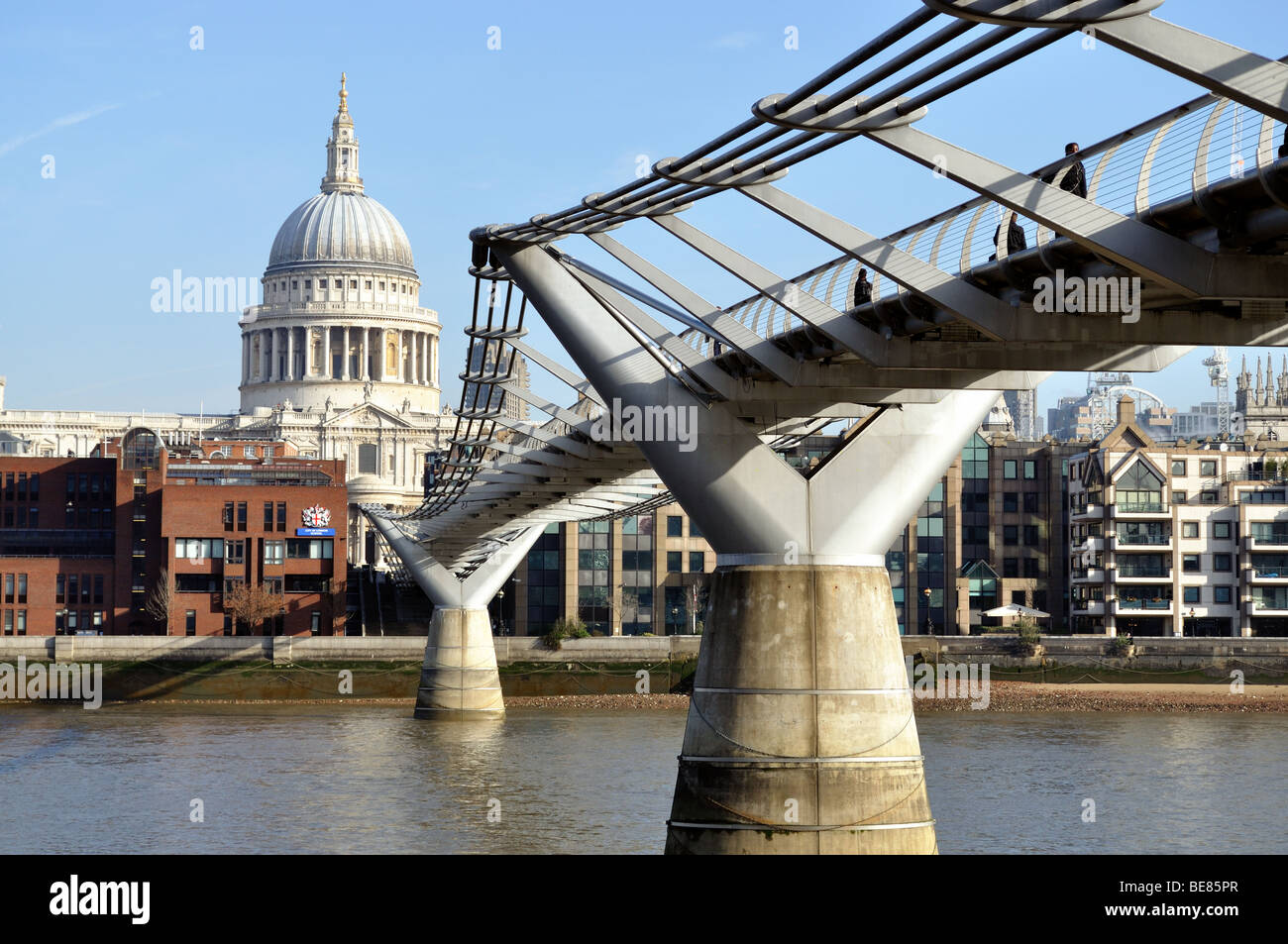 St Paul's and the Millennium Bridge from across the Thames Stock Photo ...
