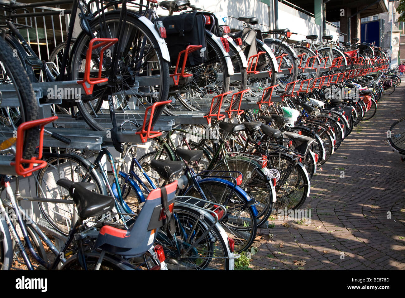 Double bicycle rack Haarlem Holland Stock Photo - Alamy