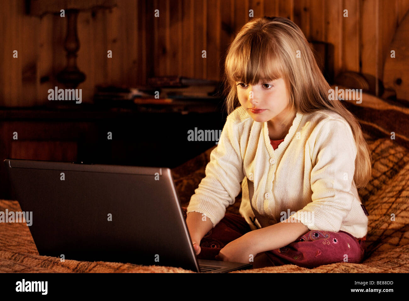 Girl and computer Stock Photo - Alamy