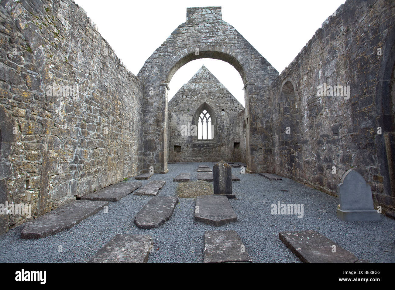 The monastery of kilmacduagh located in the burren region of Galway in ...