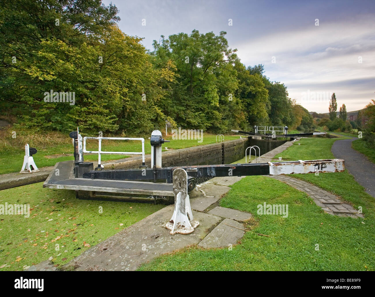 Lock Gates and Towpath on the Huddersfield Broad Canal at Bradley near ...