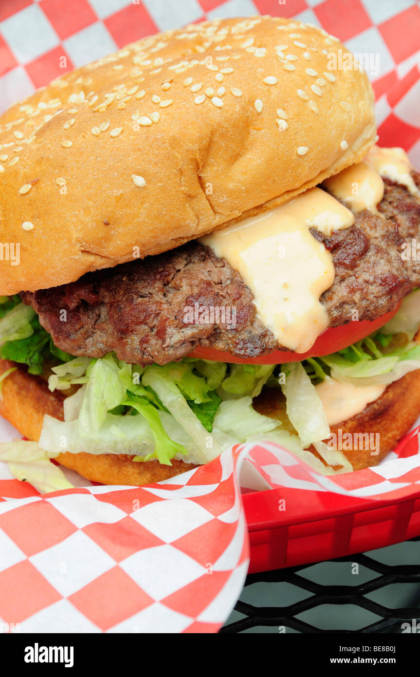 USA, California, Los Angeles, Pasadena. Burger and salad in a bun on a ...