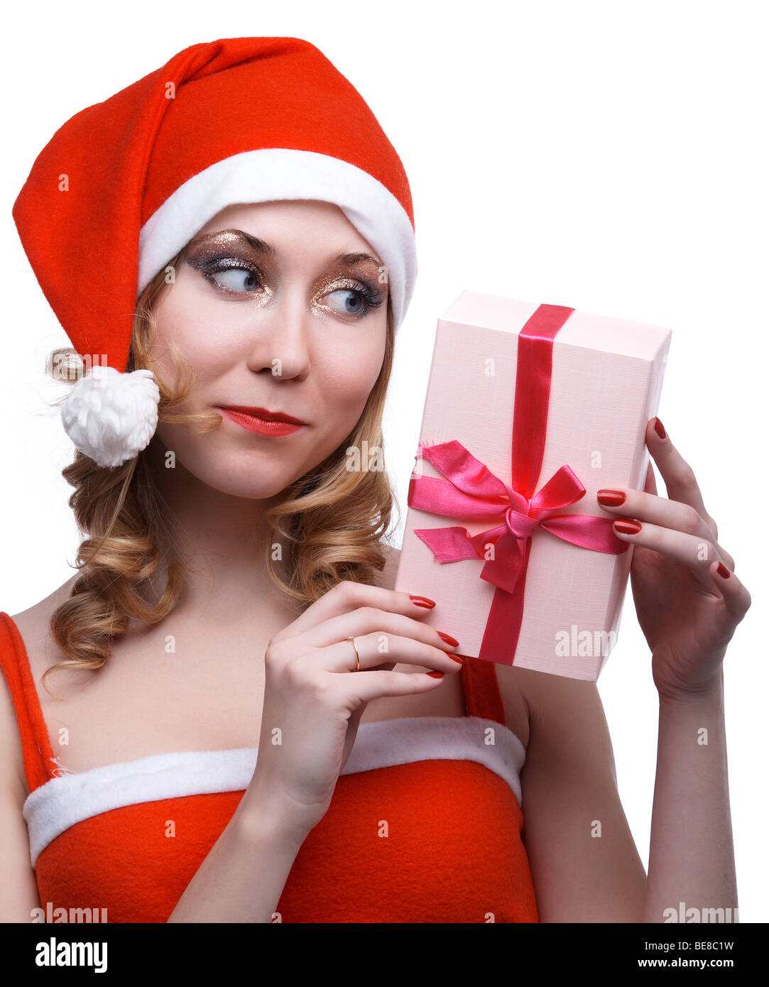 Portrait of girl in fancy dress with present Stock Photo - Alamy