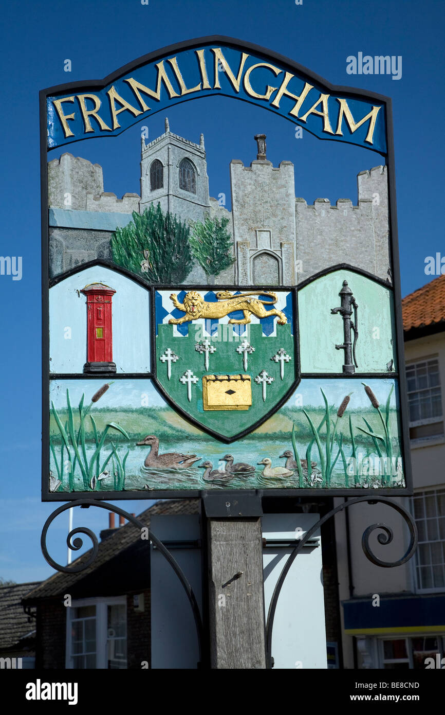Town sign with coat of arms, Framlingham, Suffolk, England Stock Photo ...