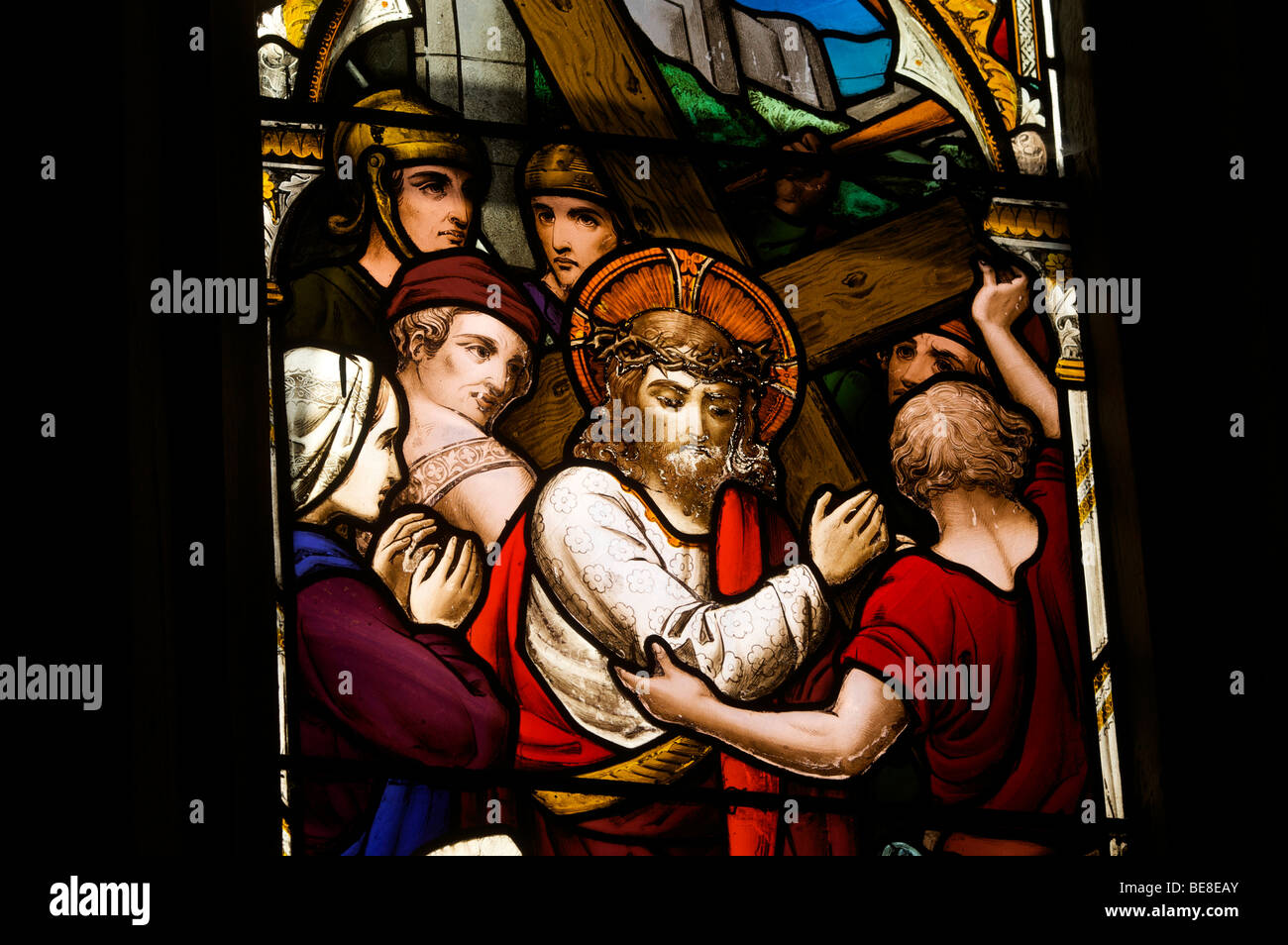 Stained glass depictions of Jesus Christ in an English church Stock ...