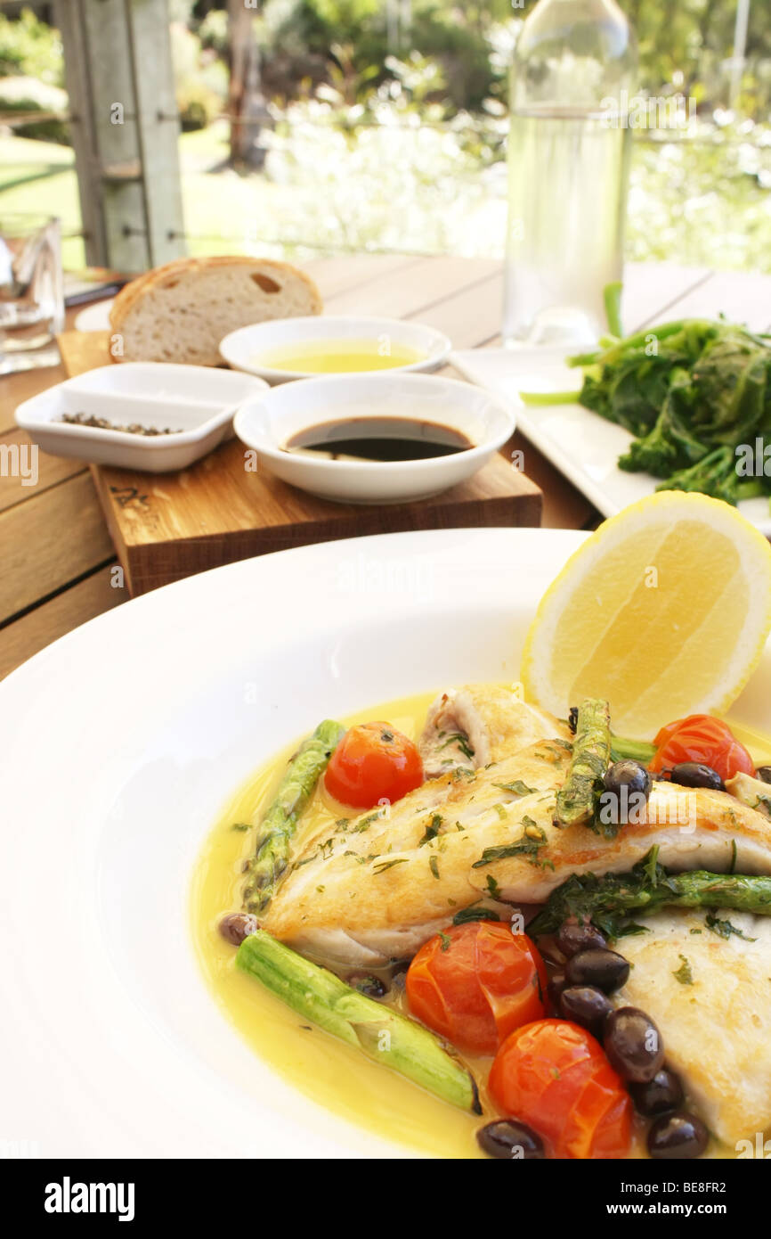 Fine Dining Seafood in an Outdoor Hotel Restaurant Stock Photo - Alamy
