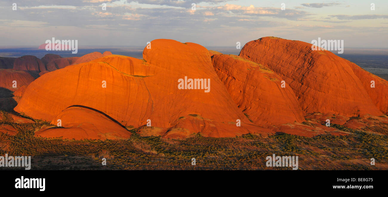 Panorama, aerial view of The Olgas in front of Uluru, Ayers Rock at ...